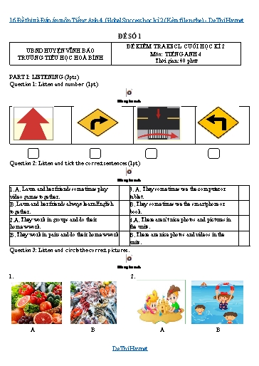 16 Đề thi và Đáp án môn Tiếng Anh 4 Global Success học kì 2 (Kèm file nghe)