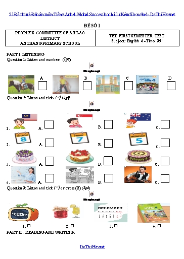 21 Đề thi và Đáp án môn Tiếng Anh 4 Global Success học kì 1 (Kèm file nghe)