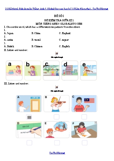22 Đề thi và Đáp án môn Tiếng Anh 5 Global Success học kì 1 (Kèm file nghe)