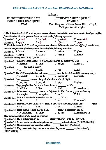 7 Đề thi Tiếng Anh 8 giữa Kì 2 i-Learn Smart World (Kèm key)